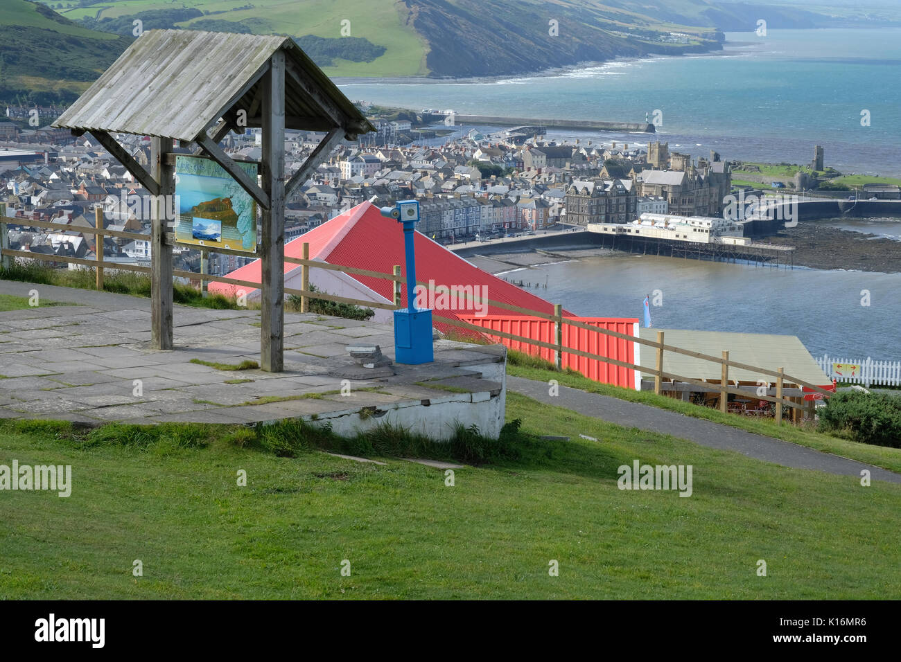 The beach and waterfront at Aberystwyth including Constitution Hill and ...