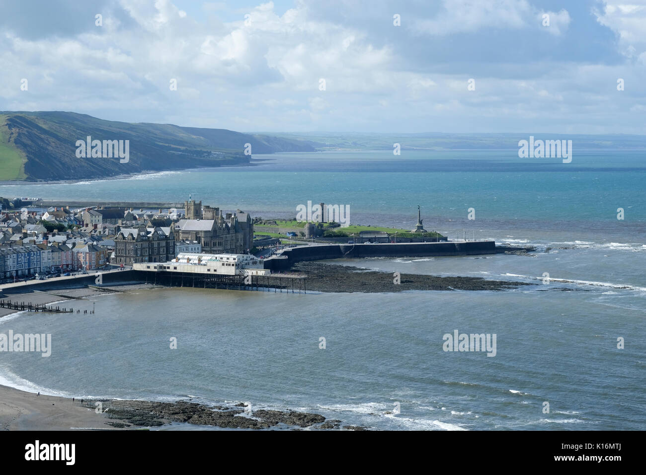 The beach and waterfront at Aberystwyth including Constitution Hill and ...