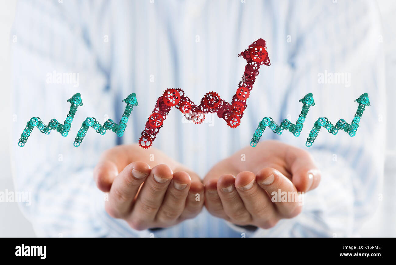 Progressing graph presented in male palms as symbol of success and ...