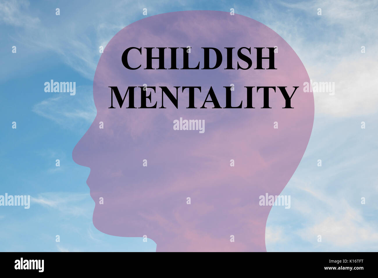 Render illustration of "CHILDISH MENTALITY" title on head silhouette ...