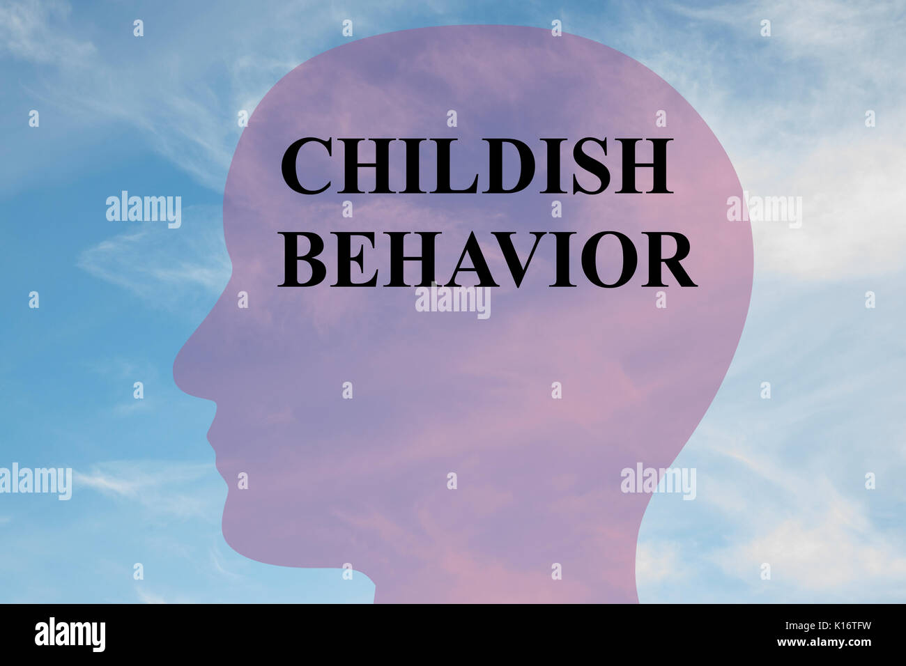 Render illustration of "CHILDISH BEHAVIOR" title on head silhouette ...