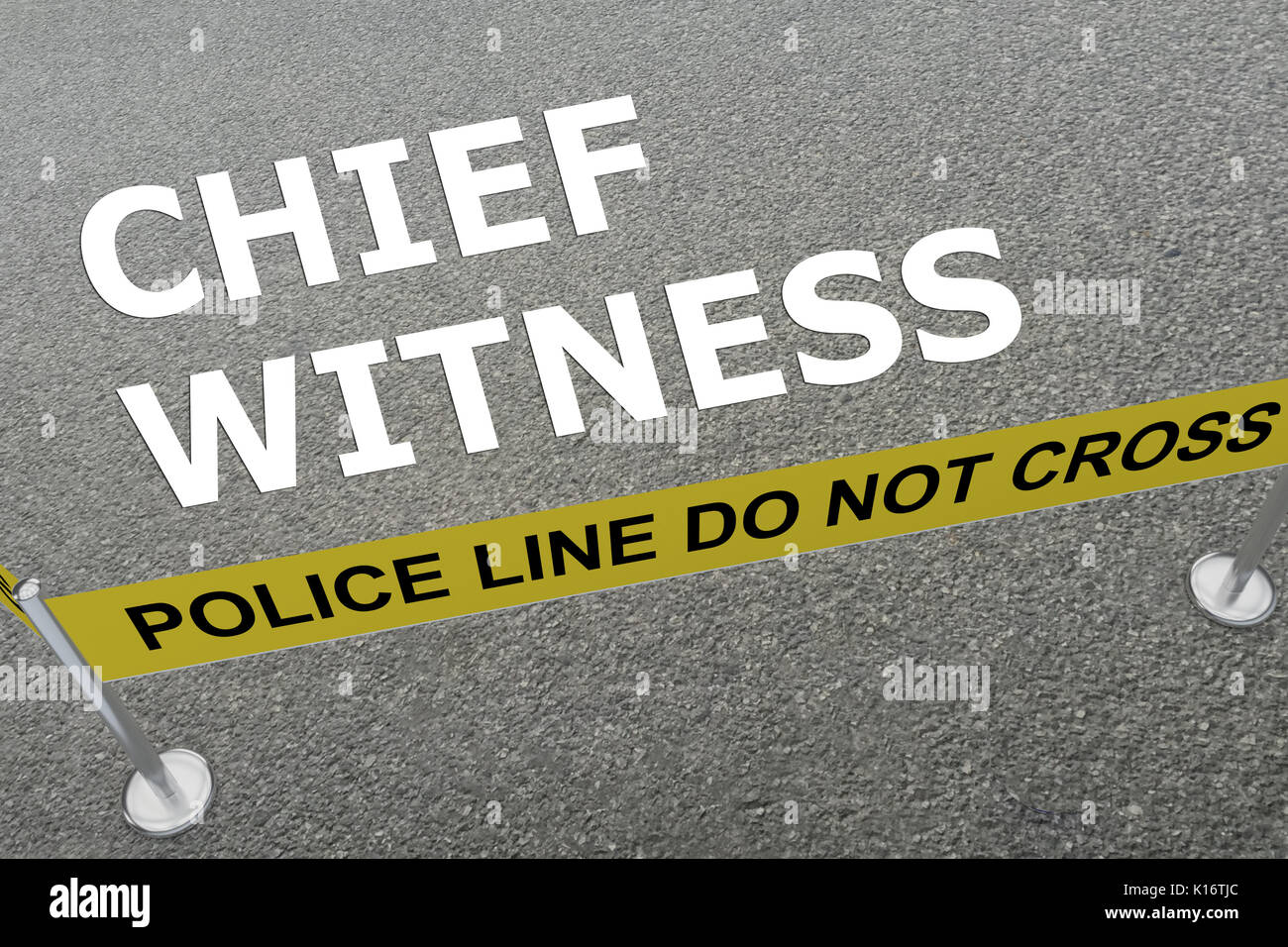 3D illustration of "CHIEF WITNESS" title on the ground in a police ...