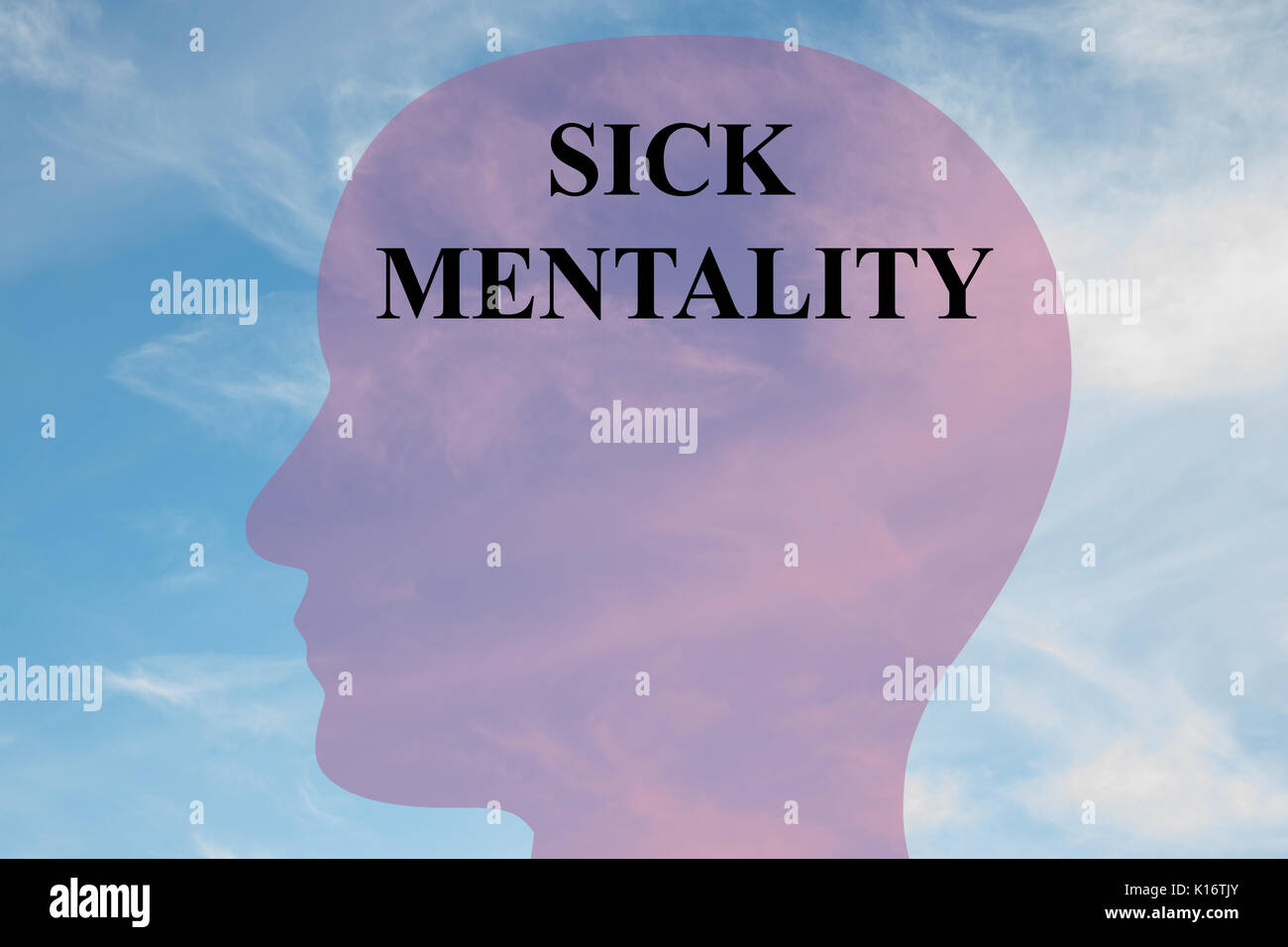 Render illustration of "SICK MENTALITY" title on head silhouette, with ...