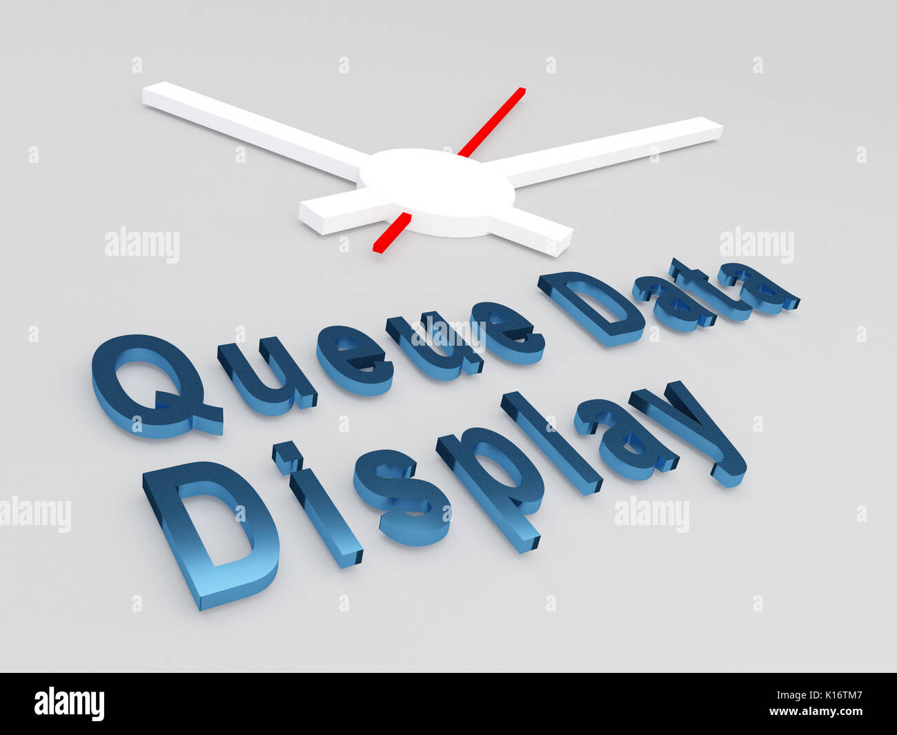 3D illustration of " Queue Data Display" title with a clock as a ...