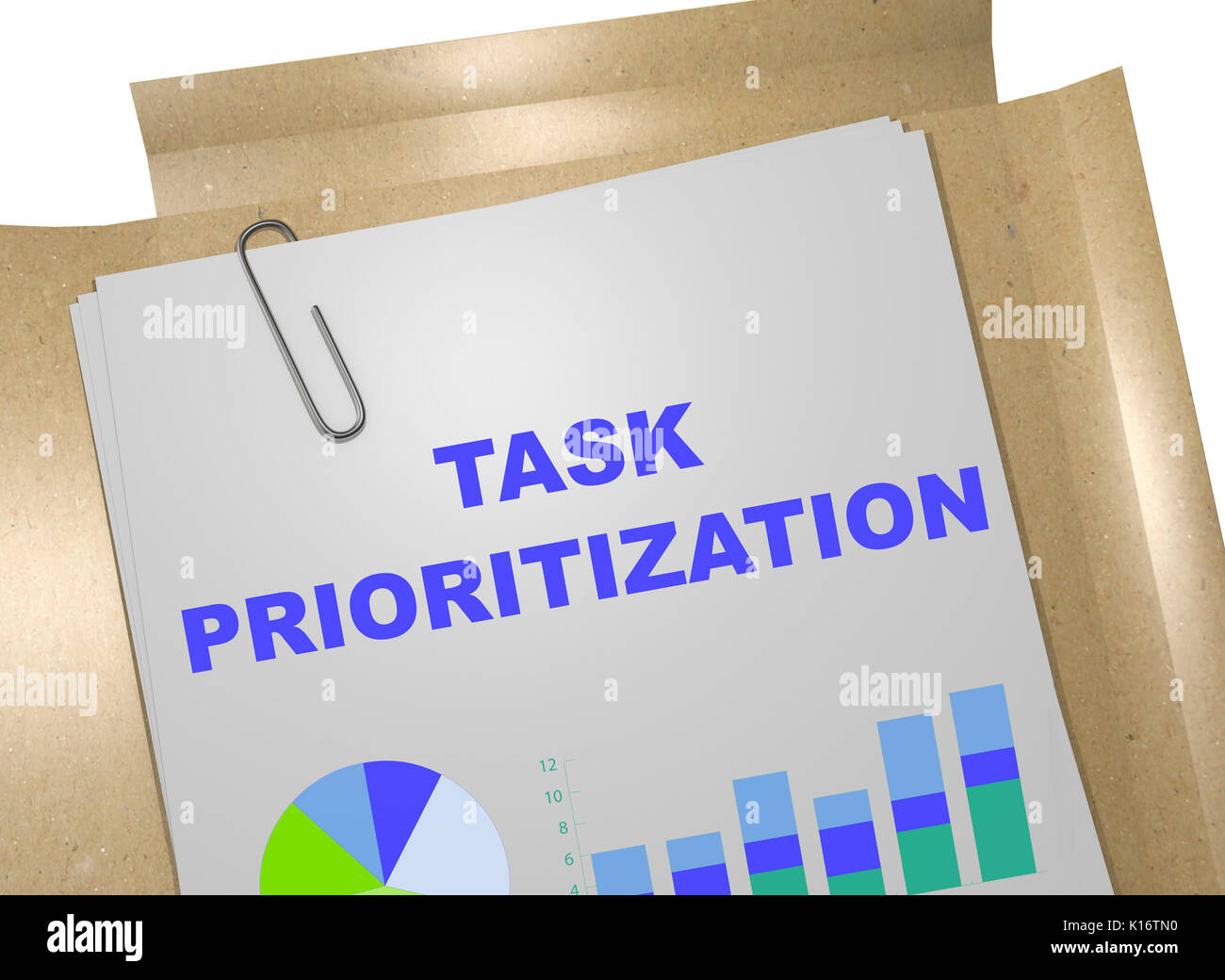 3D illustration of "TASK PRIORITIZATION" title on business document ...