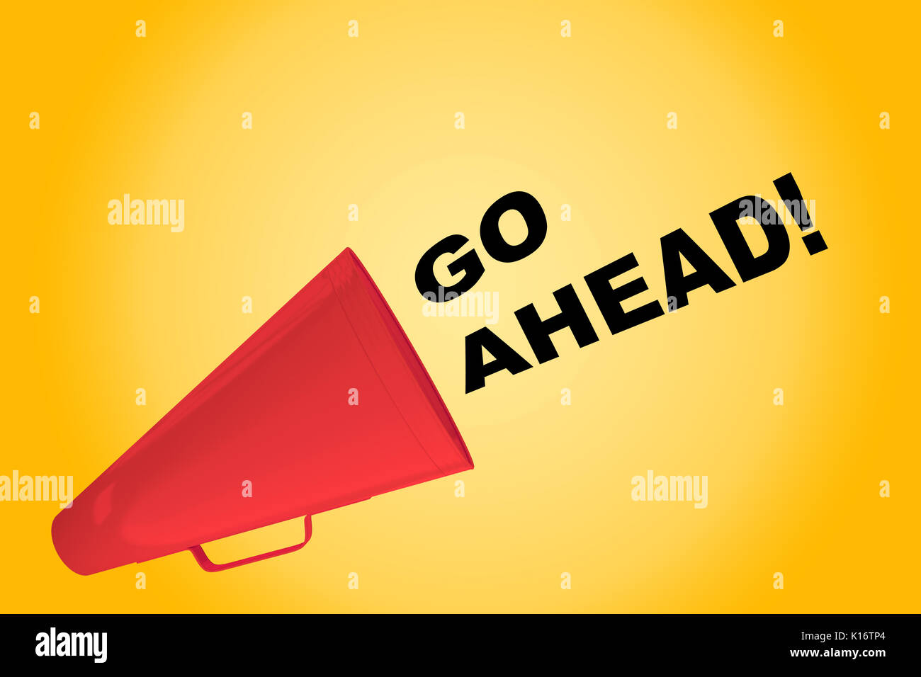 3D illustration of "GO AHEAD!" title flowing from a loudspeaker Stock ...