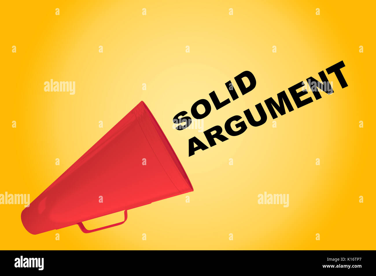 3D illustration of "SOLID ARGUMENT" title flowing from a loudspeaker ...