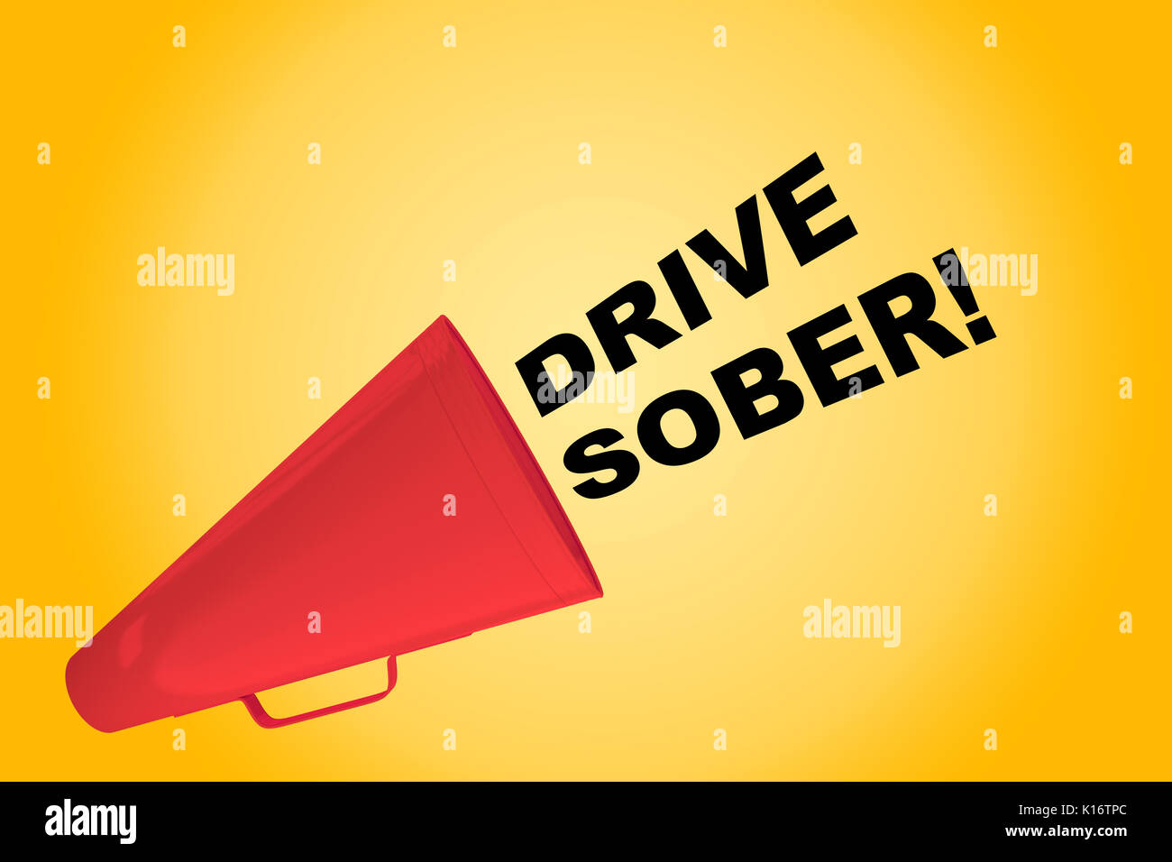 3D illustration of "DRIVE SOBER!" title flowing from a loudspeaker ...