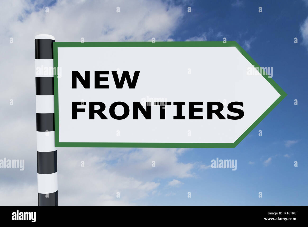 3D illustration of "NEW FRONTIERS" script on road sign Stock Photo - Alamy