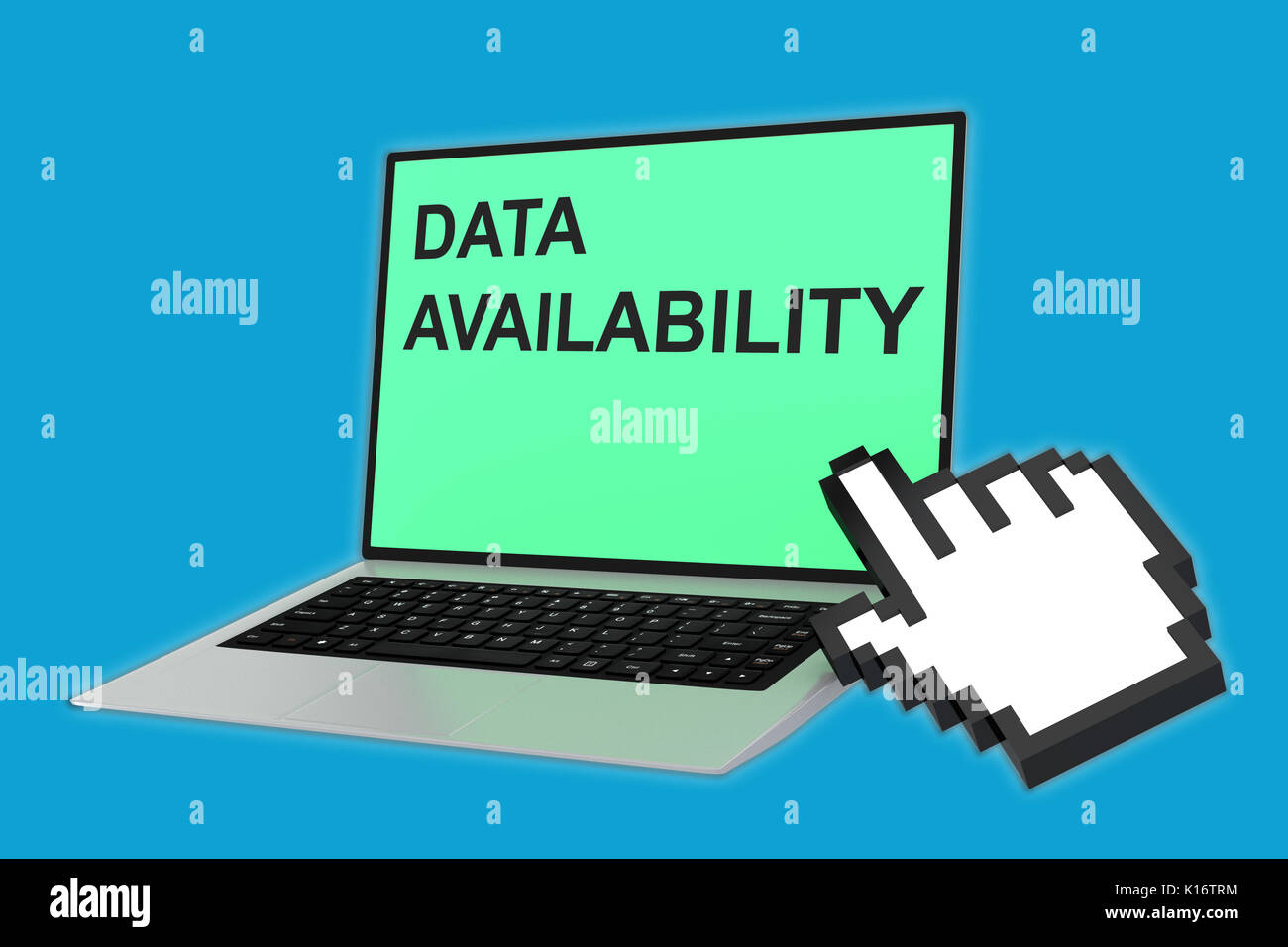 3D illustration of "DATA AVAILABILITY" script with pointing hand icon ...