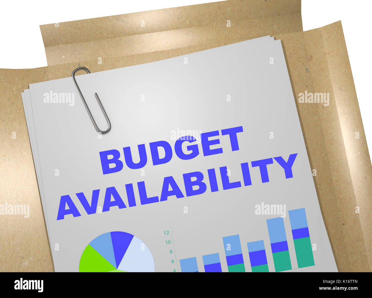 3D illustration of "BUDGET AVAILABILITY" title on business document ...