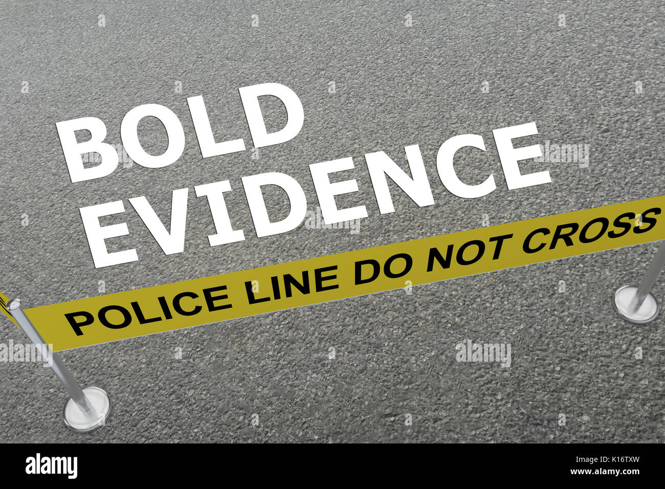 3D illustration of "BOLD EVIDENCE" title on the ground in a police ...