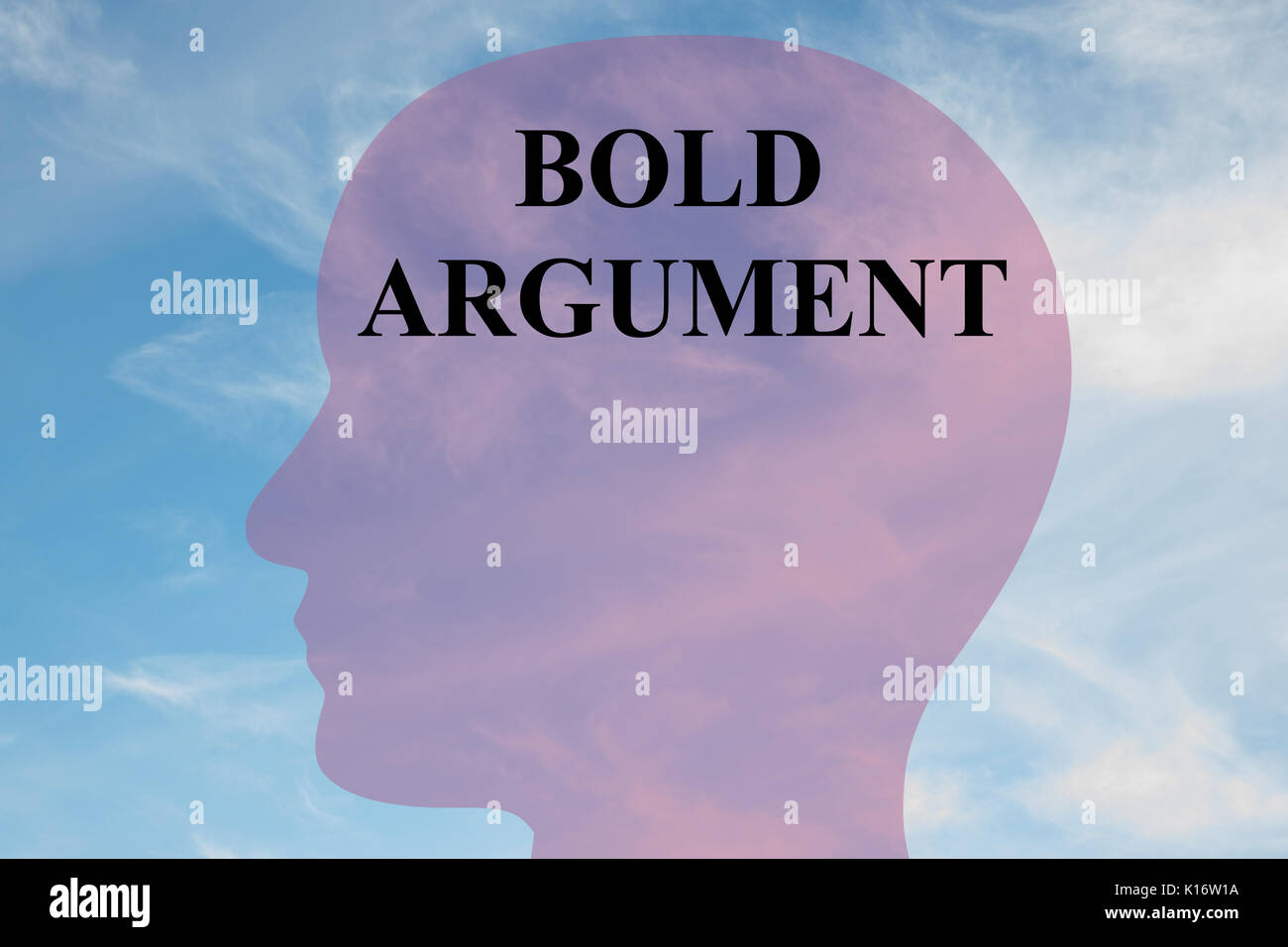Render illustration of "BOLD ARGUMENT" title on head silhouette, with ...