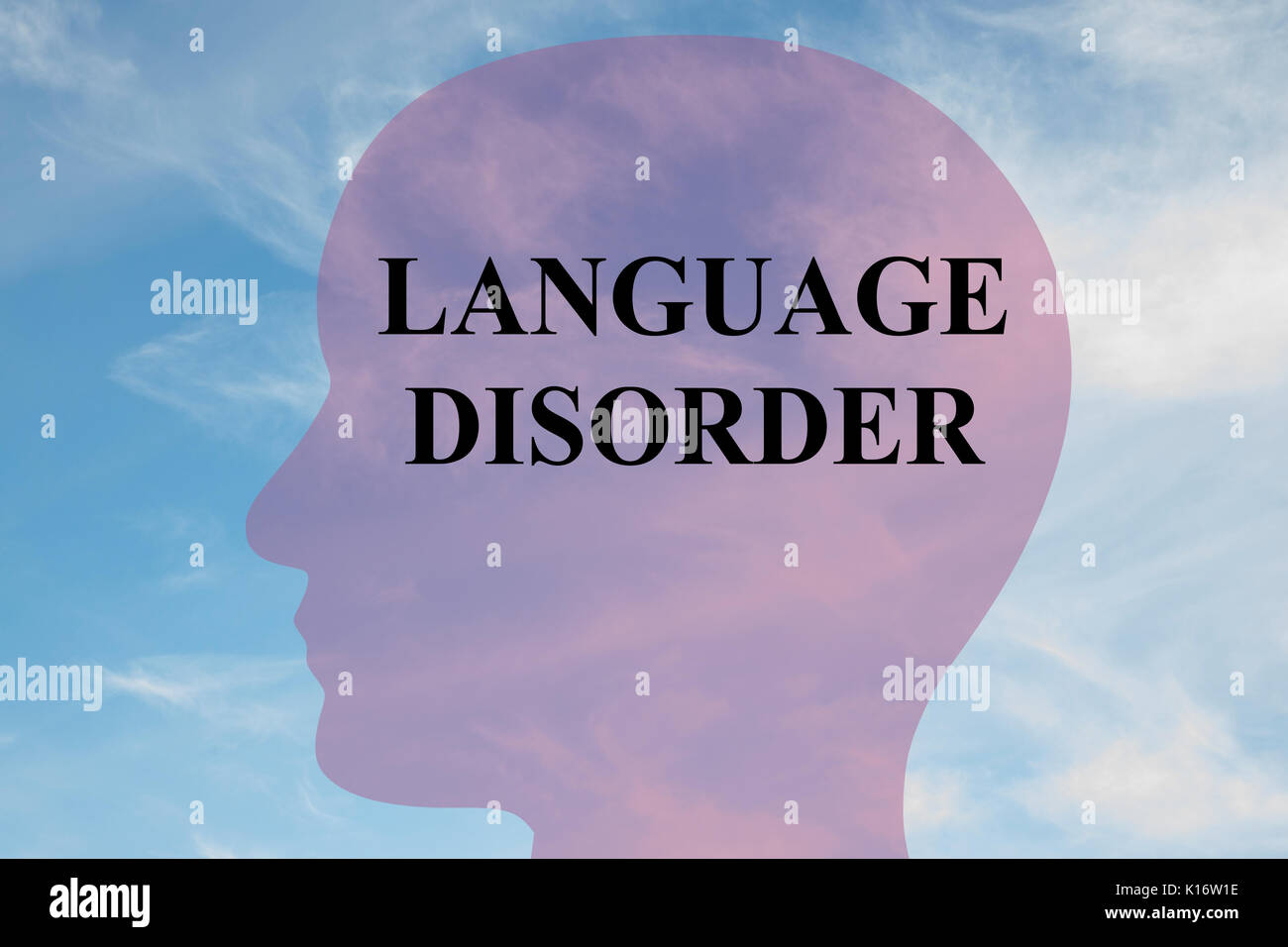 Render illustration of "LANGUAGE DISORDER" title on head silhouette ...