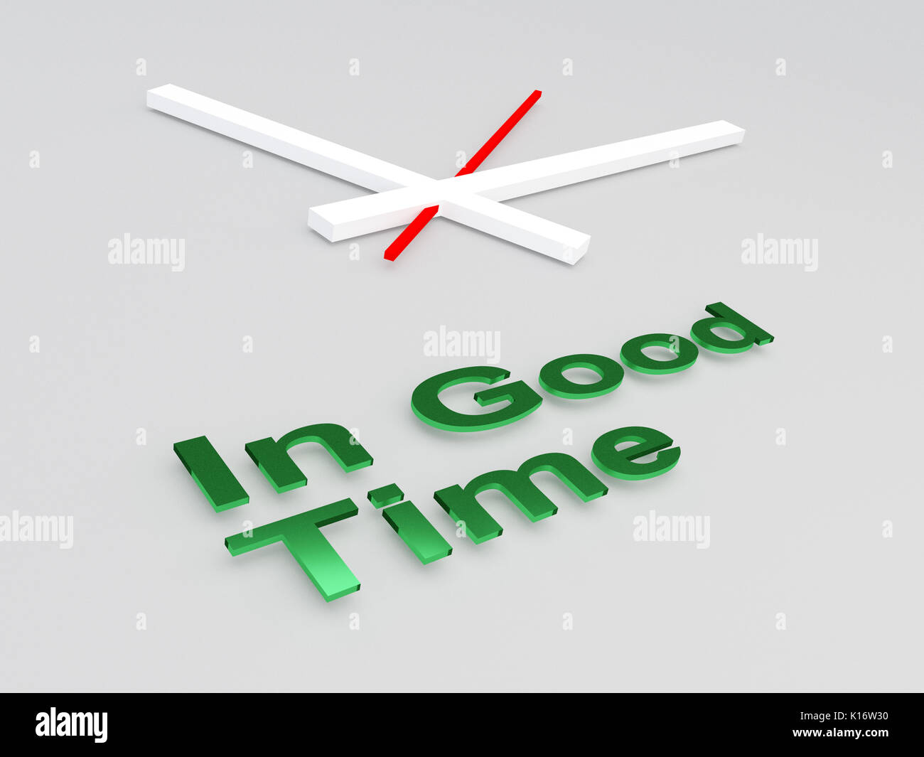 3D illustration of "In Good Time" title with a clock as a background ...