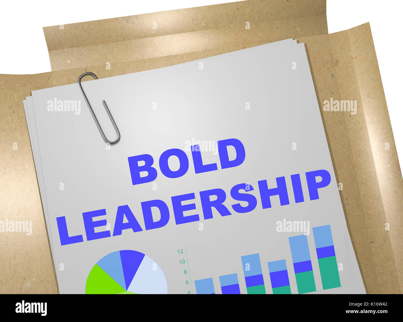 3D illustration of "BOLD LEADERSHIP" title on business document Stock ...