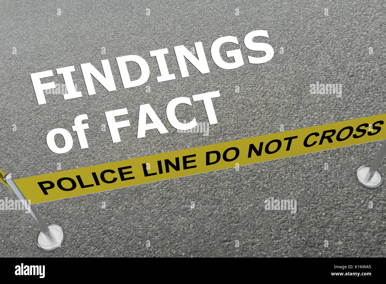 3D illustration of "FINDINGS of FACT" title on the ground in a police ...