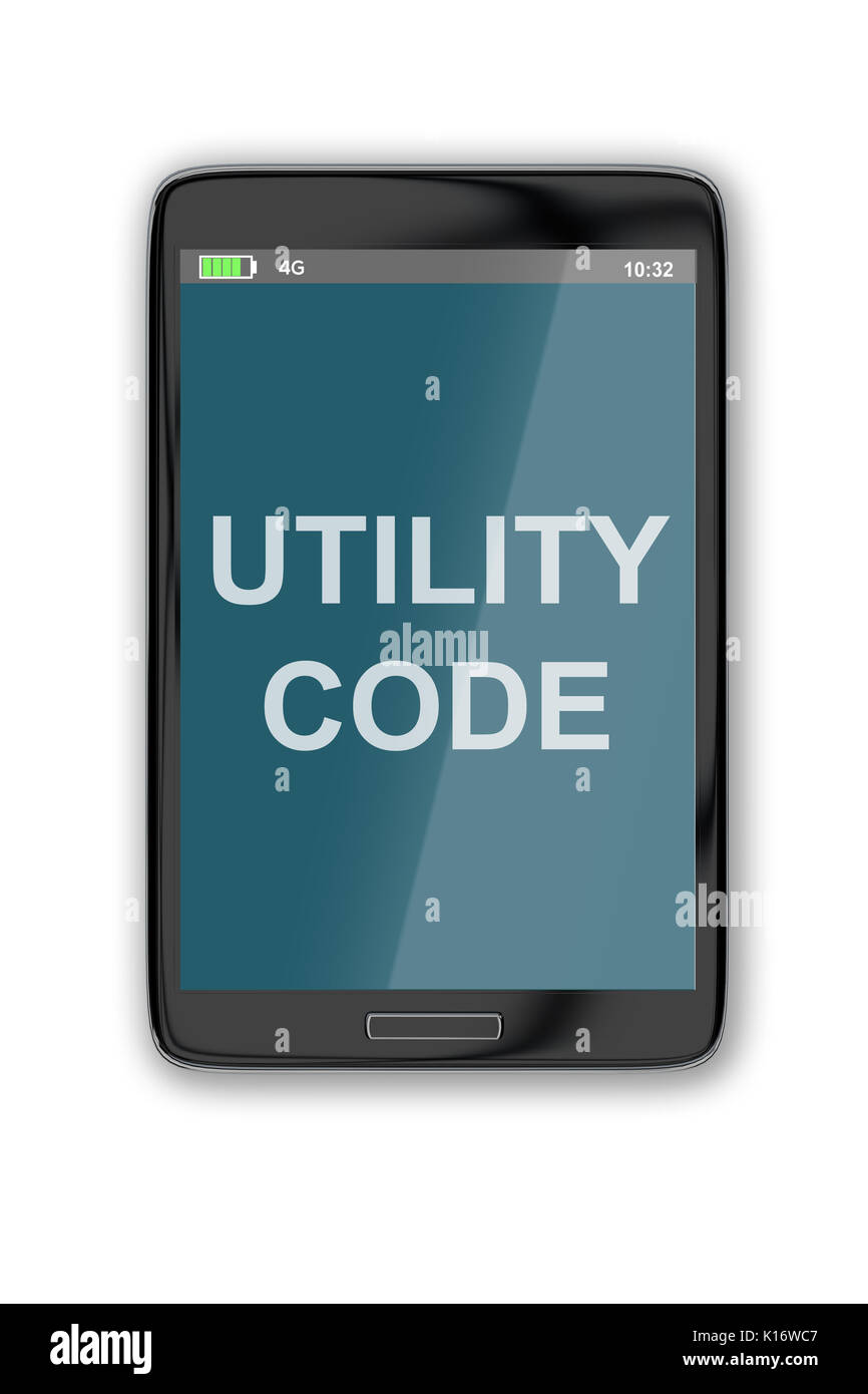 3D illustration of "UTILITY CODE" title on cellular screen, isolated on ...