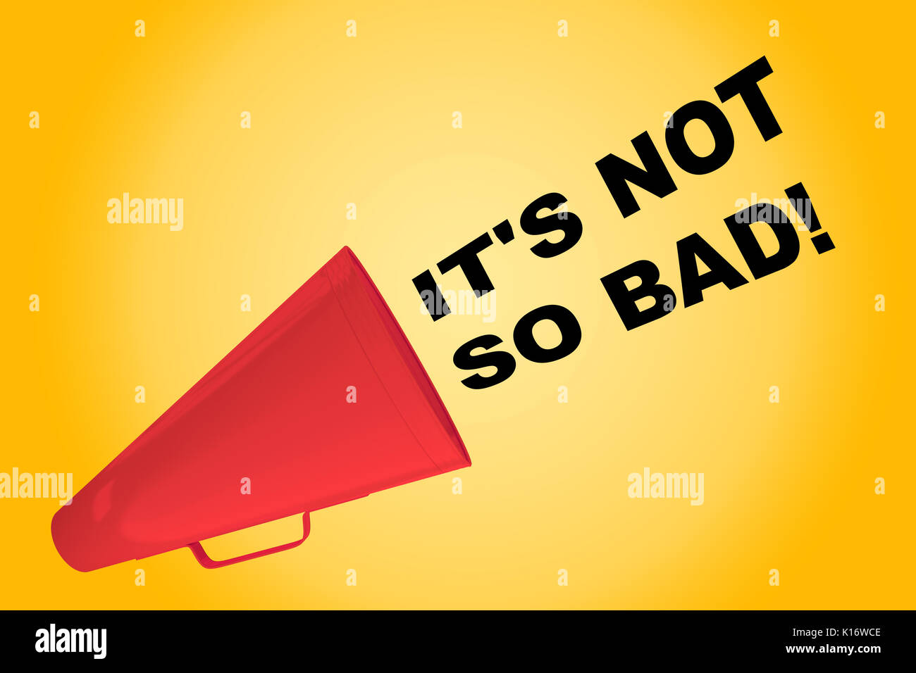 3D illustration of "IT'S NOT SO BAD!" title flowing from a loudspeaker ...
