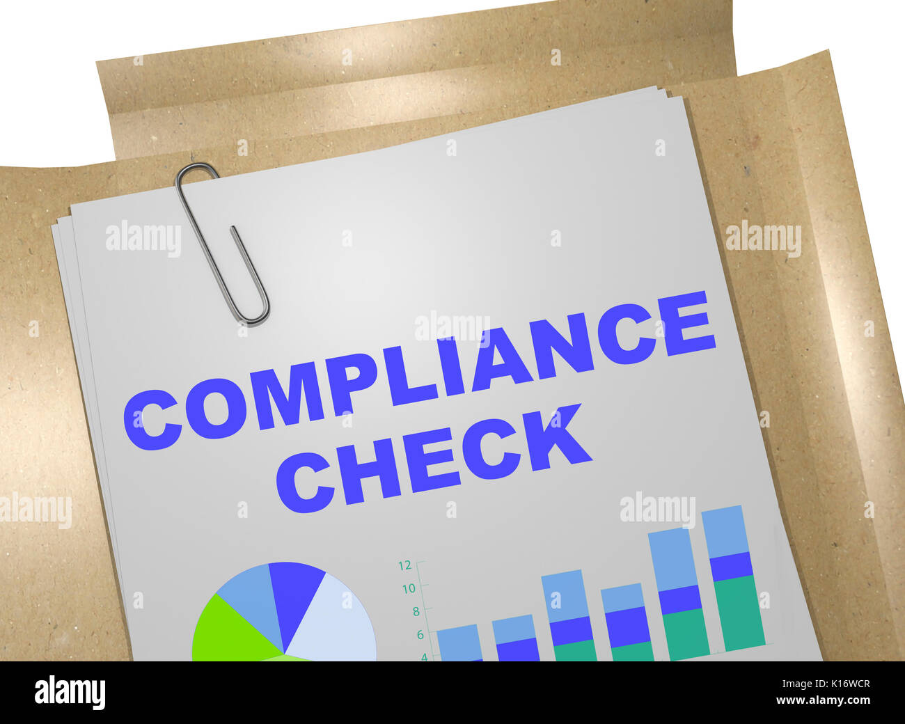 3D illustration of "COMPLIANCE CHECK" title on business document Stock ...