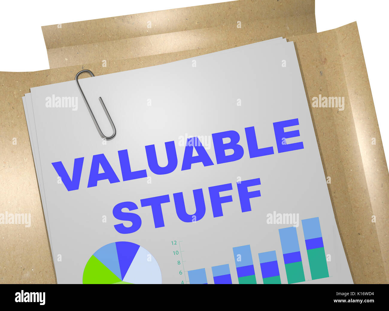 3D illustration of "VALUABLE STUFF" title on business document Stock ...