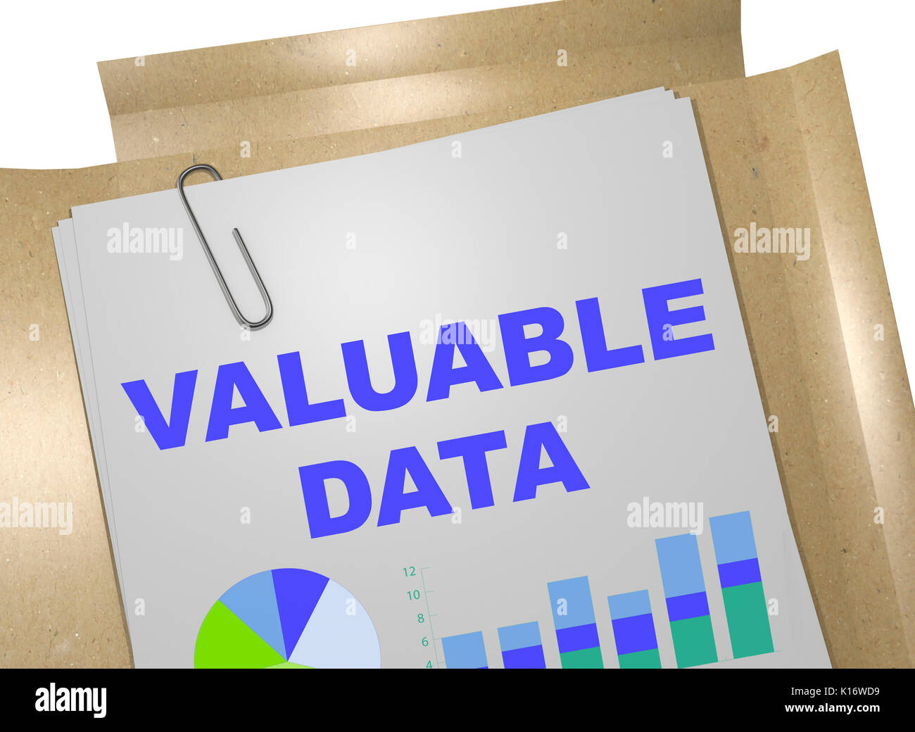 3D illustration of "VALUABLE DATA" title on business document Stock ...