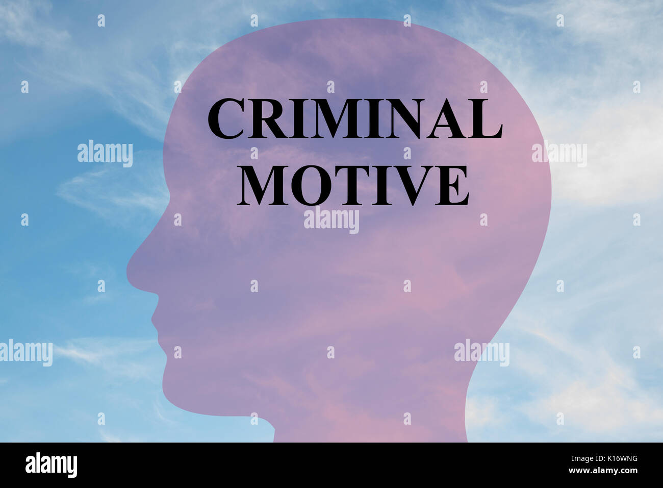 Render illustration of "CRIMINAL MOTIVE" title on head silhouette, with ...