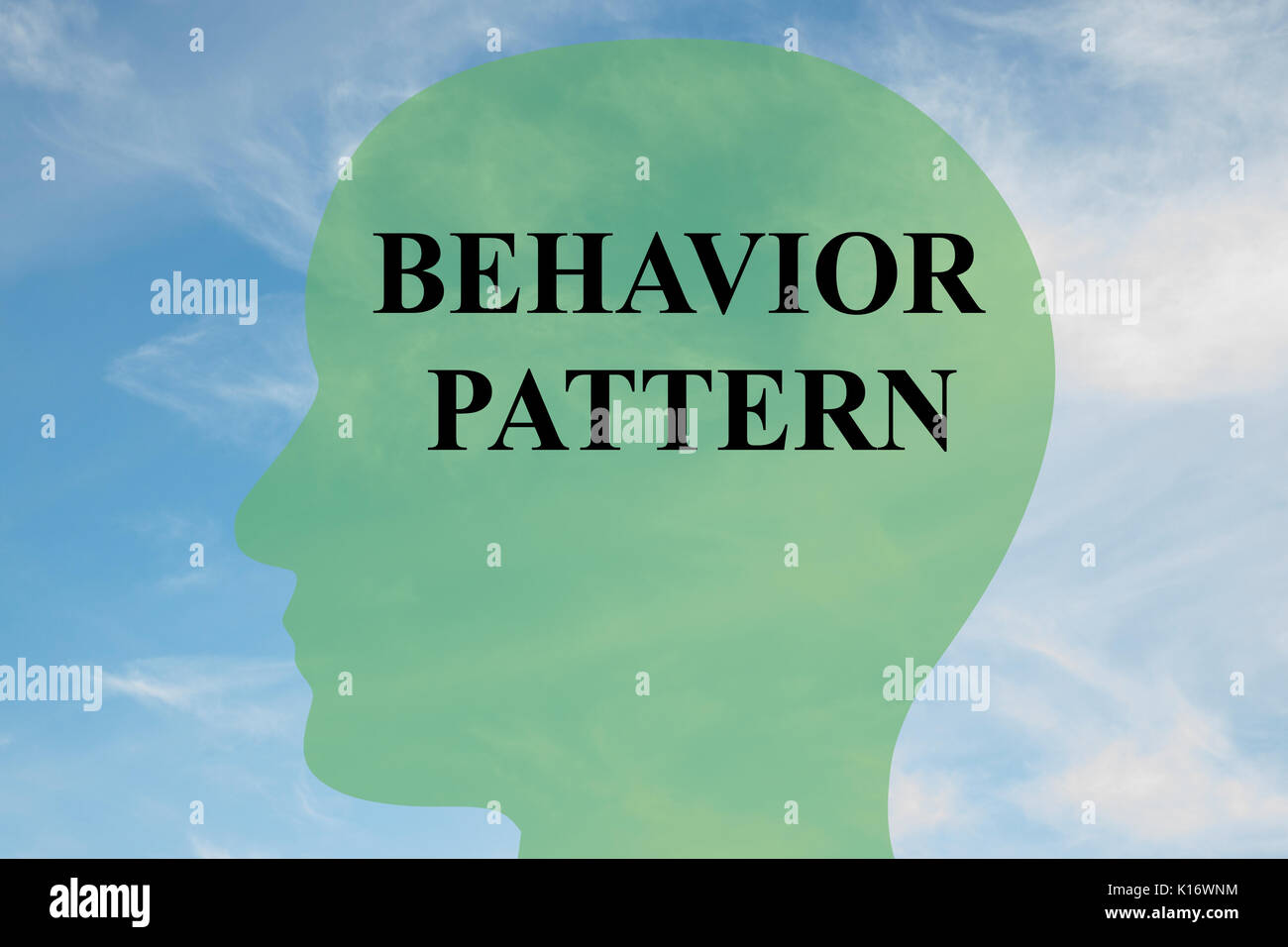 Render illustration of "BEHAVIOR PATTERN" script on head silhouette ...