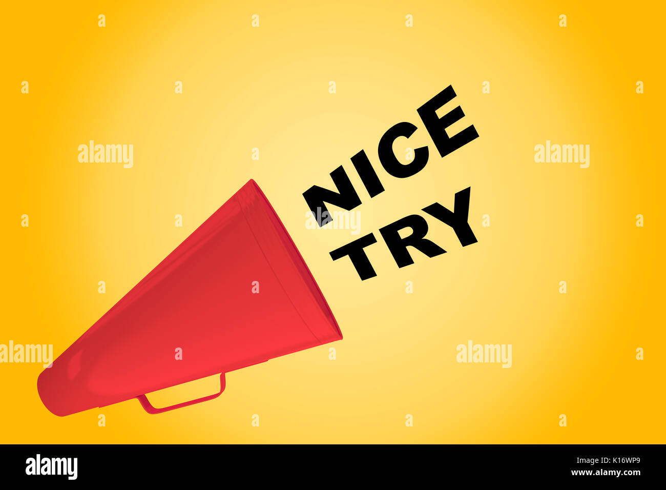 3D illustration of "NICE TRY" title flowing from a loudspeaker Stock ...
