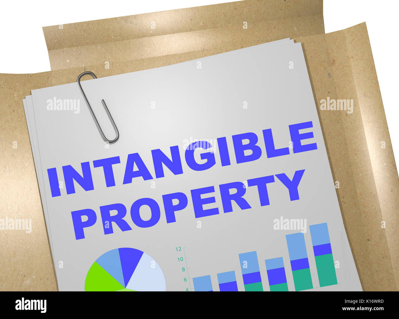3D illustration of "INTANGIBLE PROPERTY" title on business document ...