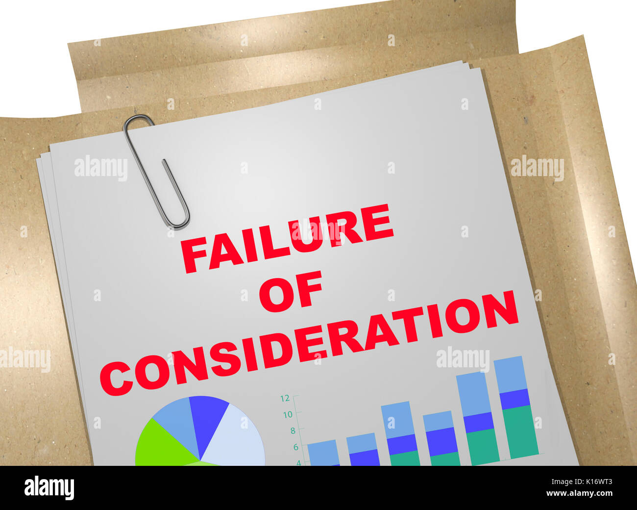 3D illustration of "FAILURE OF CONSIDERATION" title on business ...