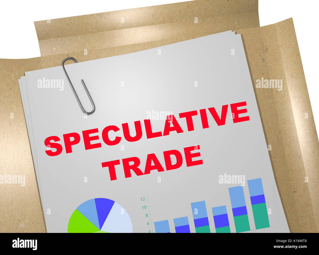 3D illustration of "SPECULATIVE TRADE" title on business document Stock ...