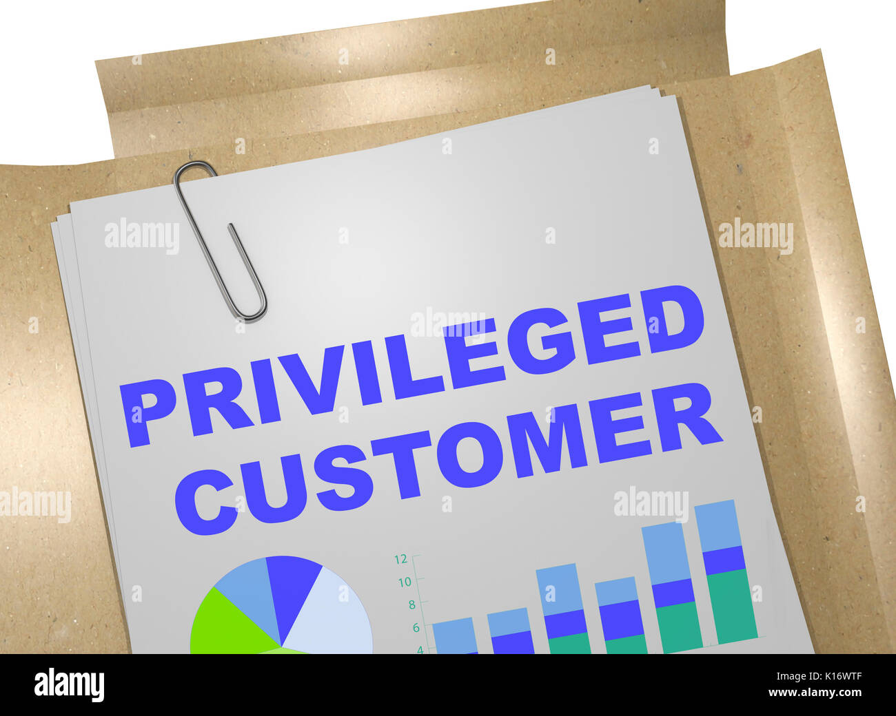 3D illustration of "PRIVILEGED CUSTOMER" title on business document ...