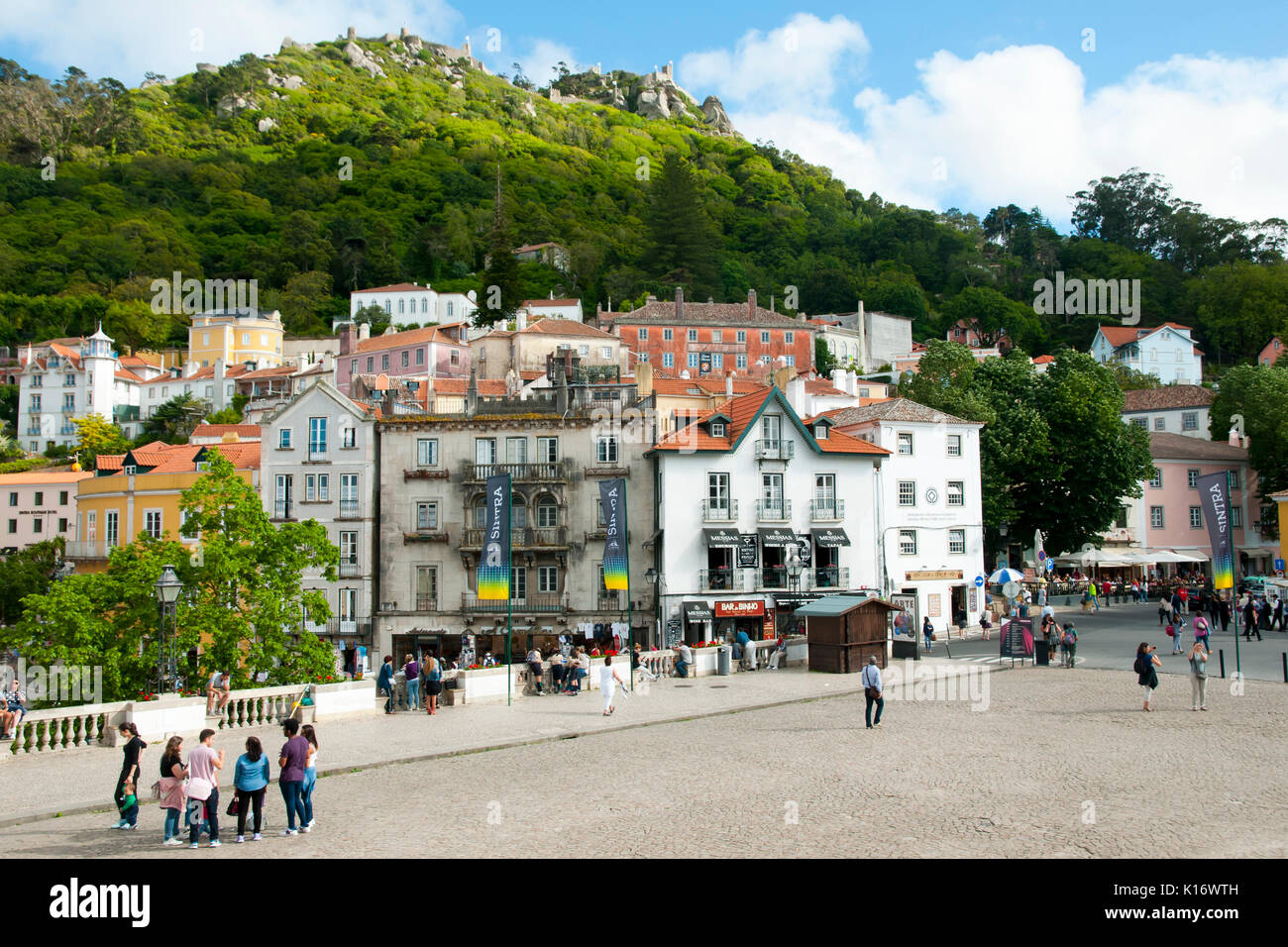 SINTRA, PORTUGAL - June 4, 2016: Commercial buildings & tourists in the ...