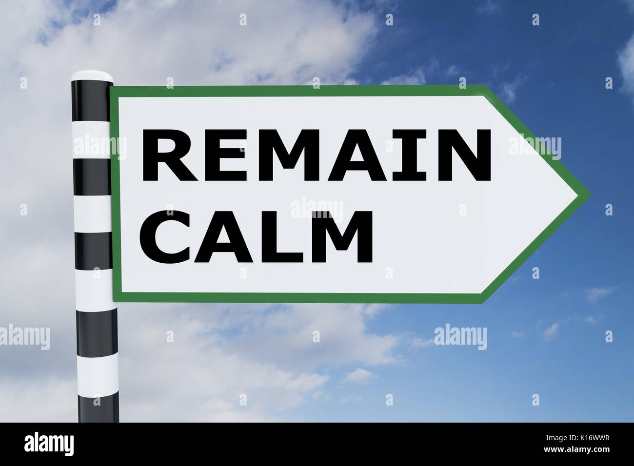 3D illustration of "REMAIN CALM" script on road sign Stock Photo - Alamy