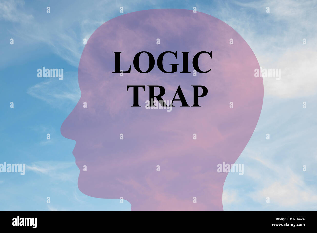 Render illustration of "LOGIC TRAP" title on head silhouette, with ...