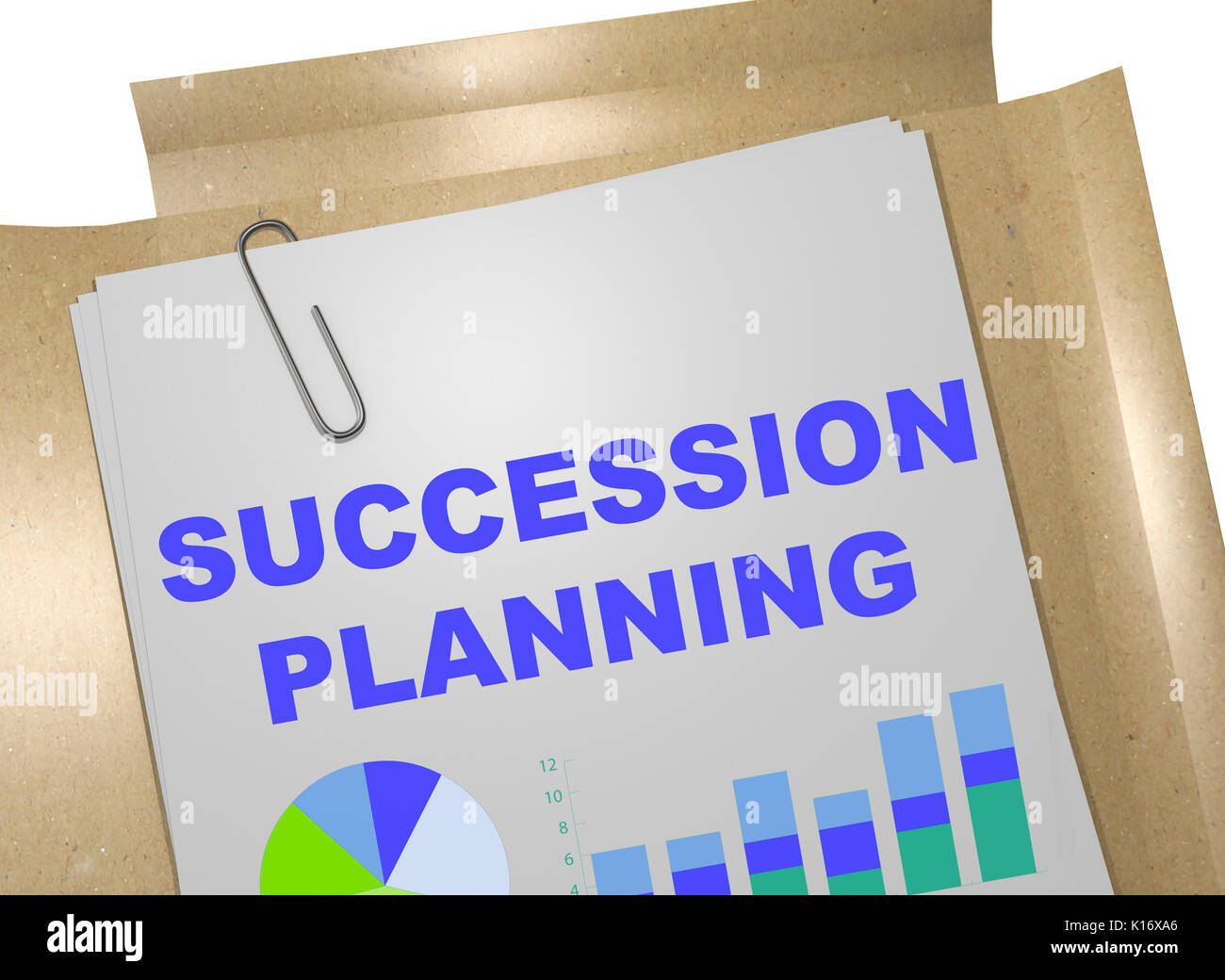 3D illustration of "SUCCESSION PLANNING" title on business document ...