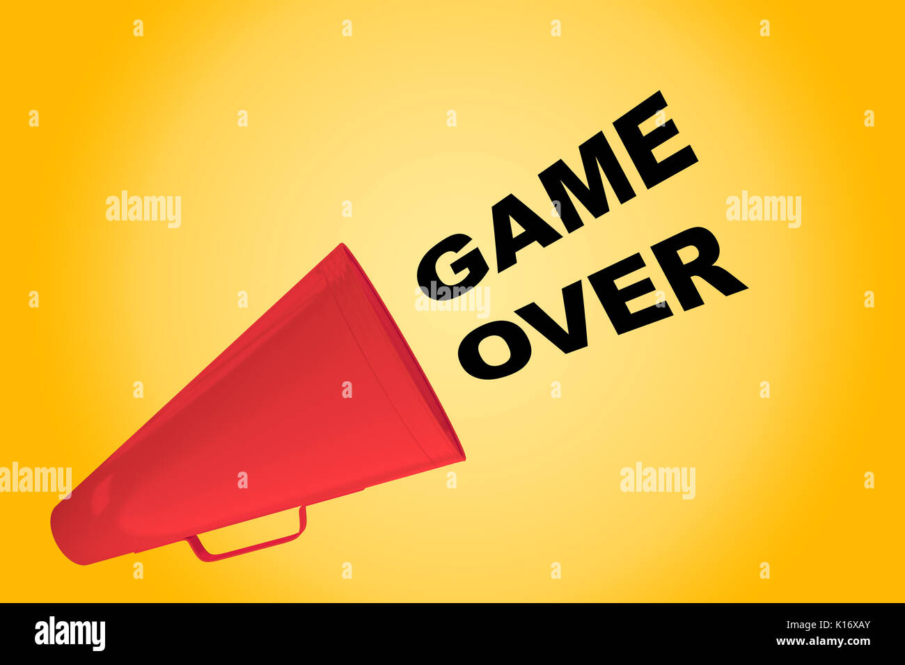 3D illustration of "GAME OVER" title flowing from a loudspeaker Stock ...