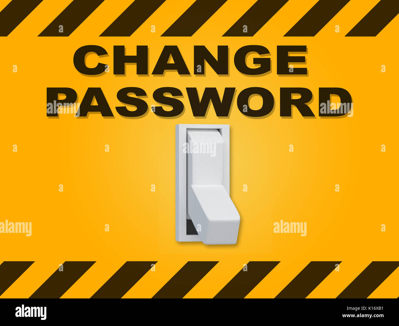 3D illustration of "CHANGE PASSWORD" title above an electric switch on ...