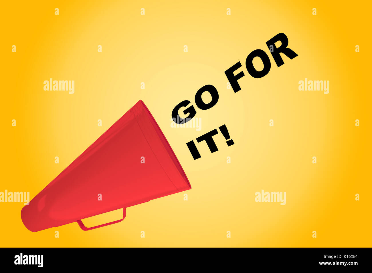 3D illustration of "GO FOR IT!" title flowing from a loudspeaker Stock ...