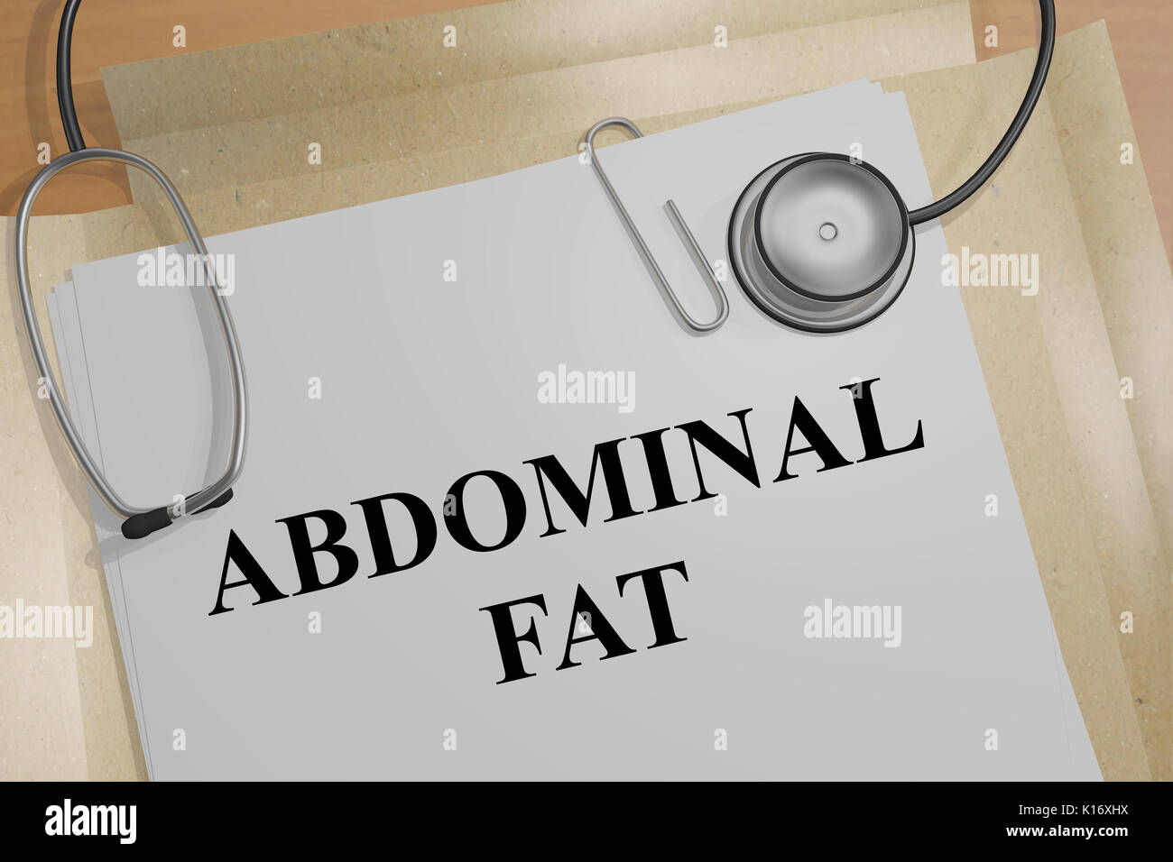 3D illustration of "ABDOMINAL FAT" title on a medical document Stock ...