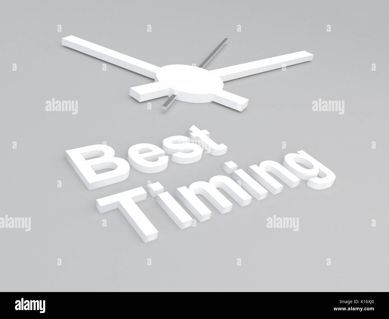 3D illustration of "Best Timing" title with a clock as a background ...
