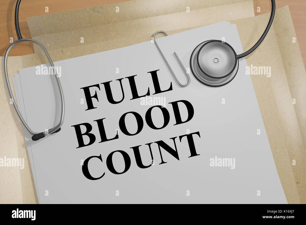 3D illustration of "FULL BLOOD COUNT" title on a medical document Stock ...