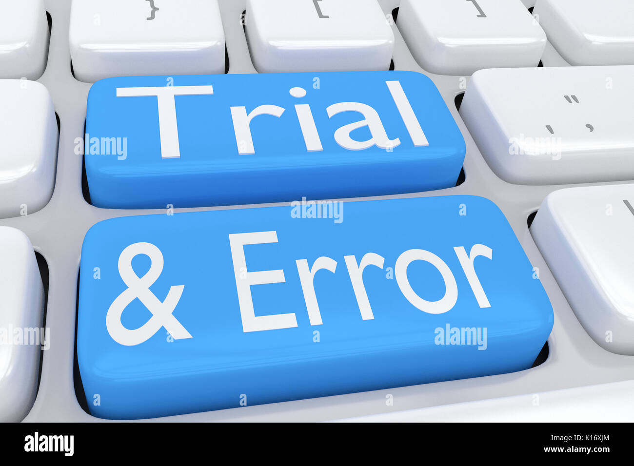 3D illustration of computer keyboard with the script "Trial and Error ...