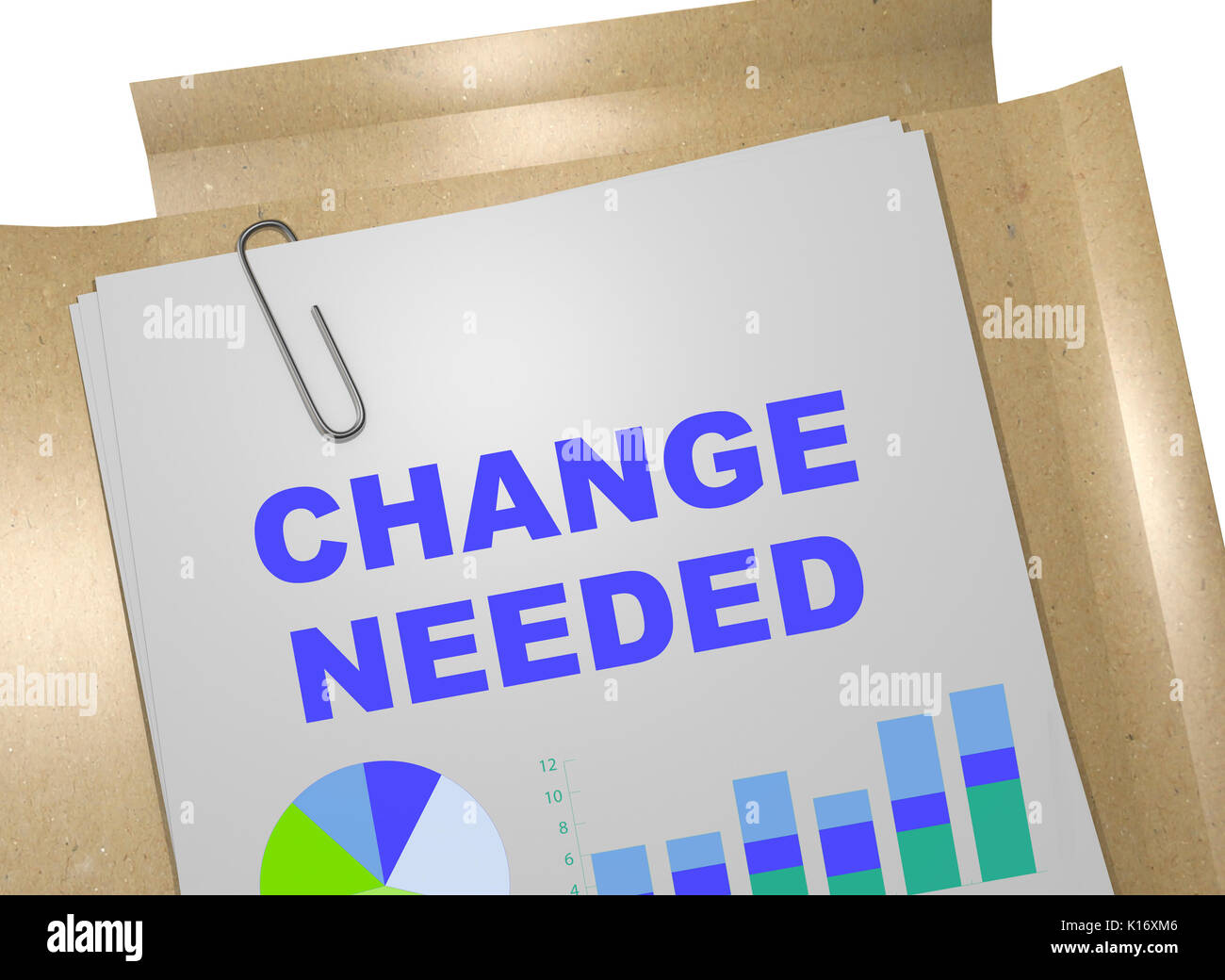 3D illustration of "CHANGE NEEDED" title on business document Stock ...
