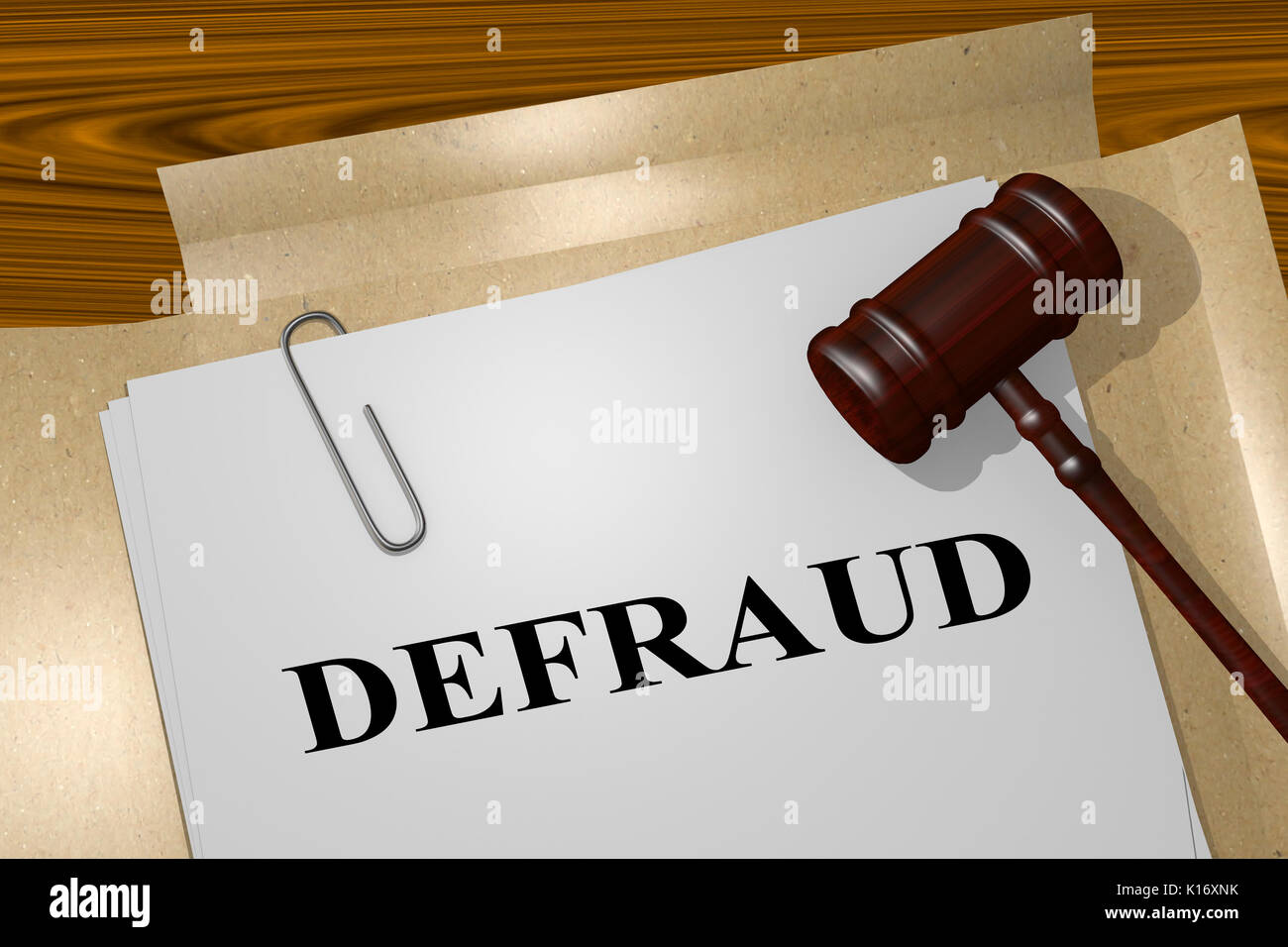 3D illustration of "DEFRAUD" title on legal document Stock Photo - Alamy