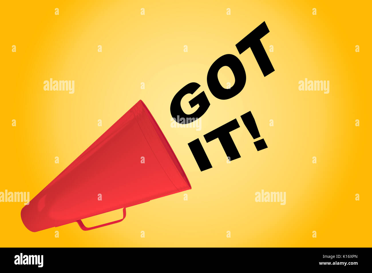 3D illustration of "GOT IT!" title flowing from a loudspeaker Stock ...