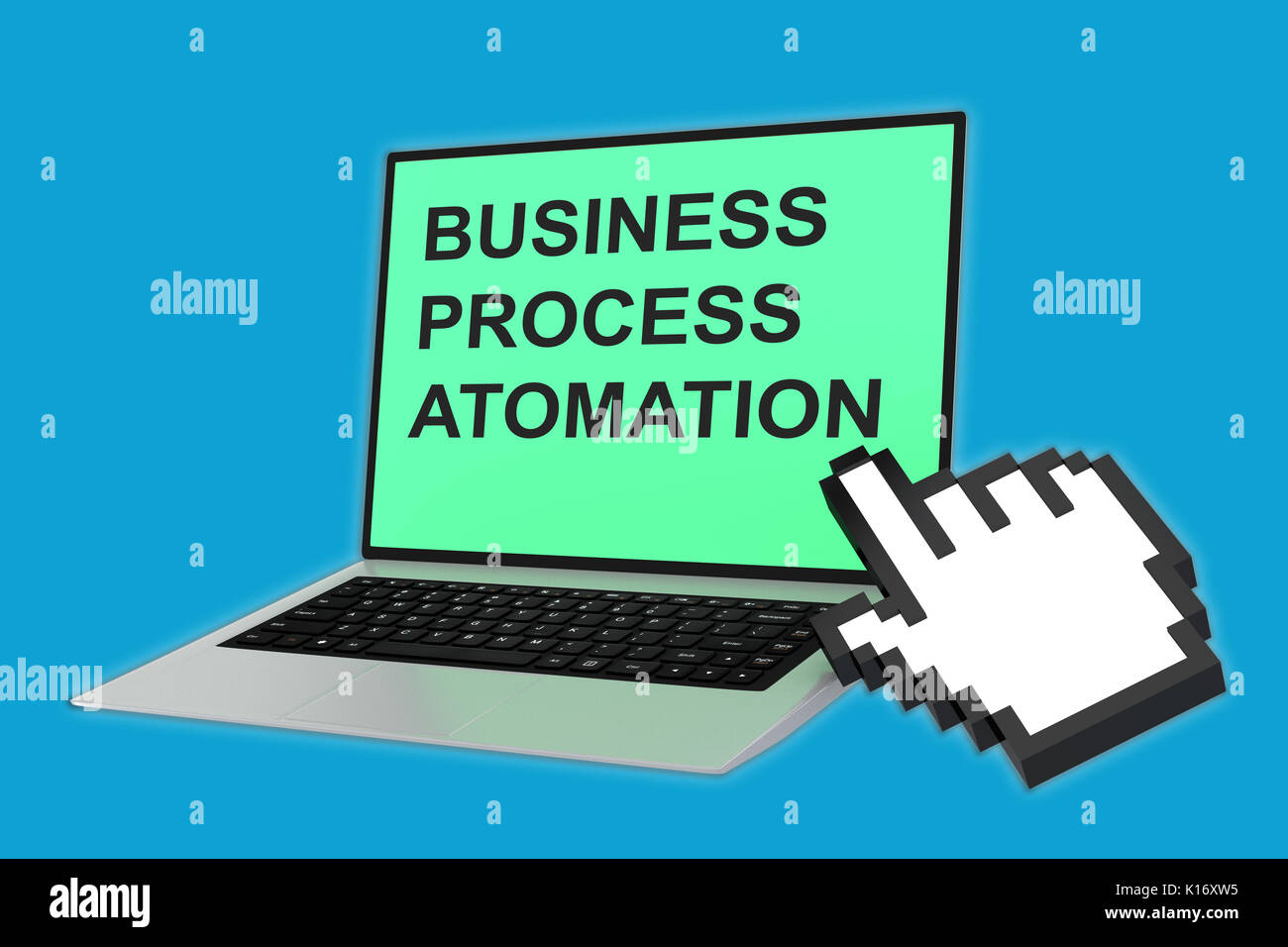 3D illustration of "BUSINESS PROCESS ATOMATION" script with pointing ...