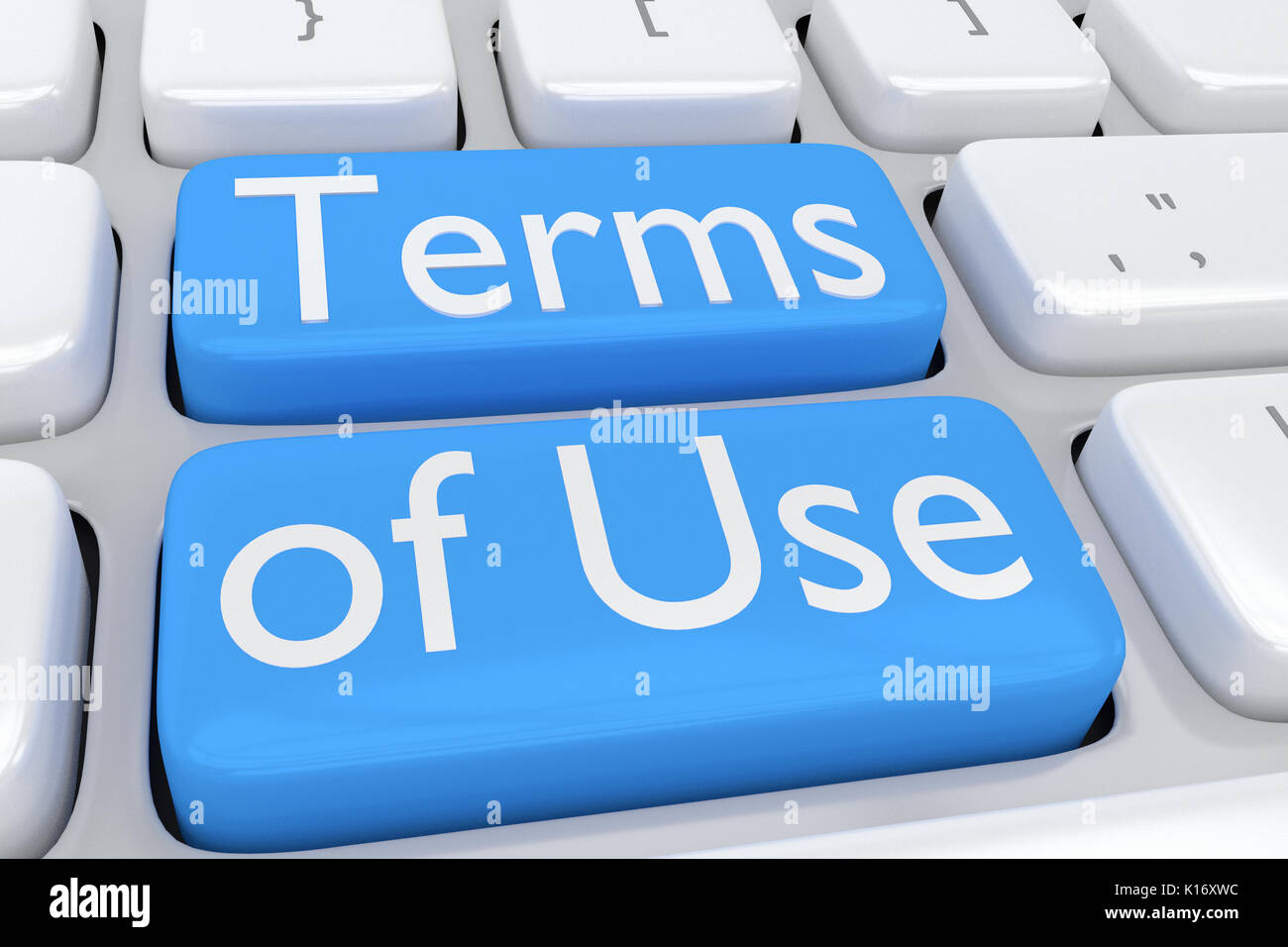 3D illustration of computer keyboard with the script "Terms of Use" on ...