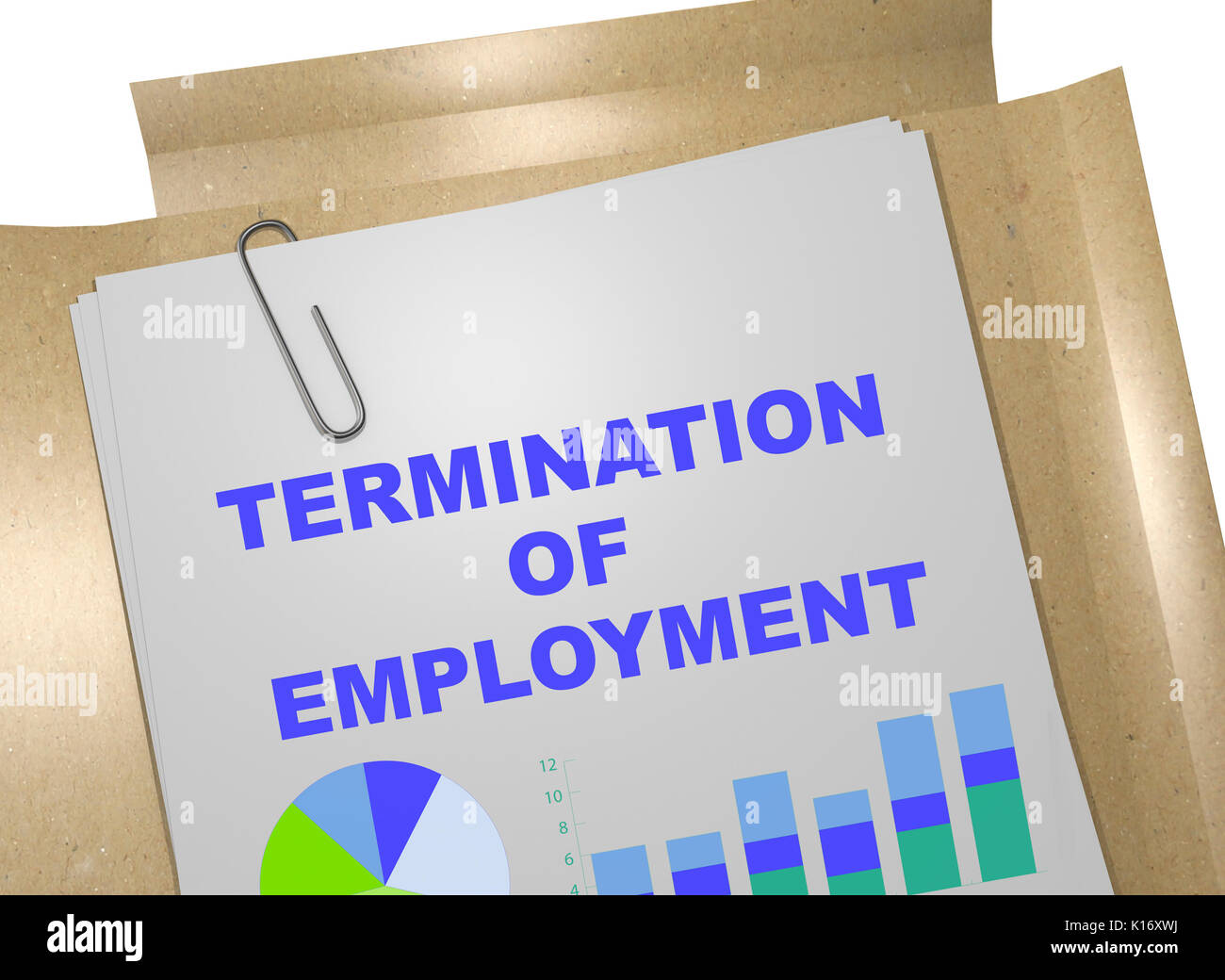3D illustration of "TERMINATION OF EMPLOYMENT" title on business ...